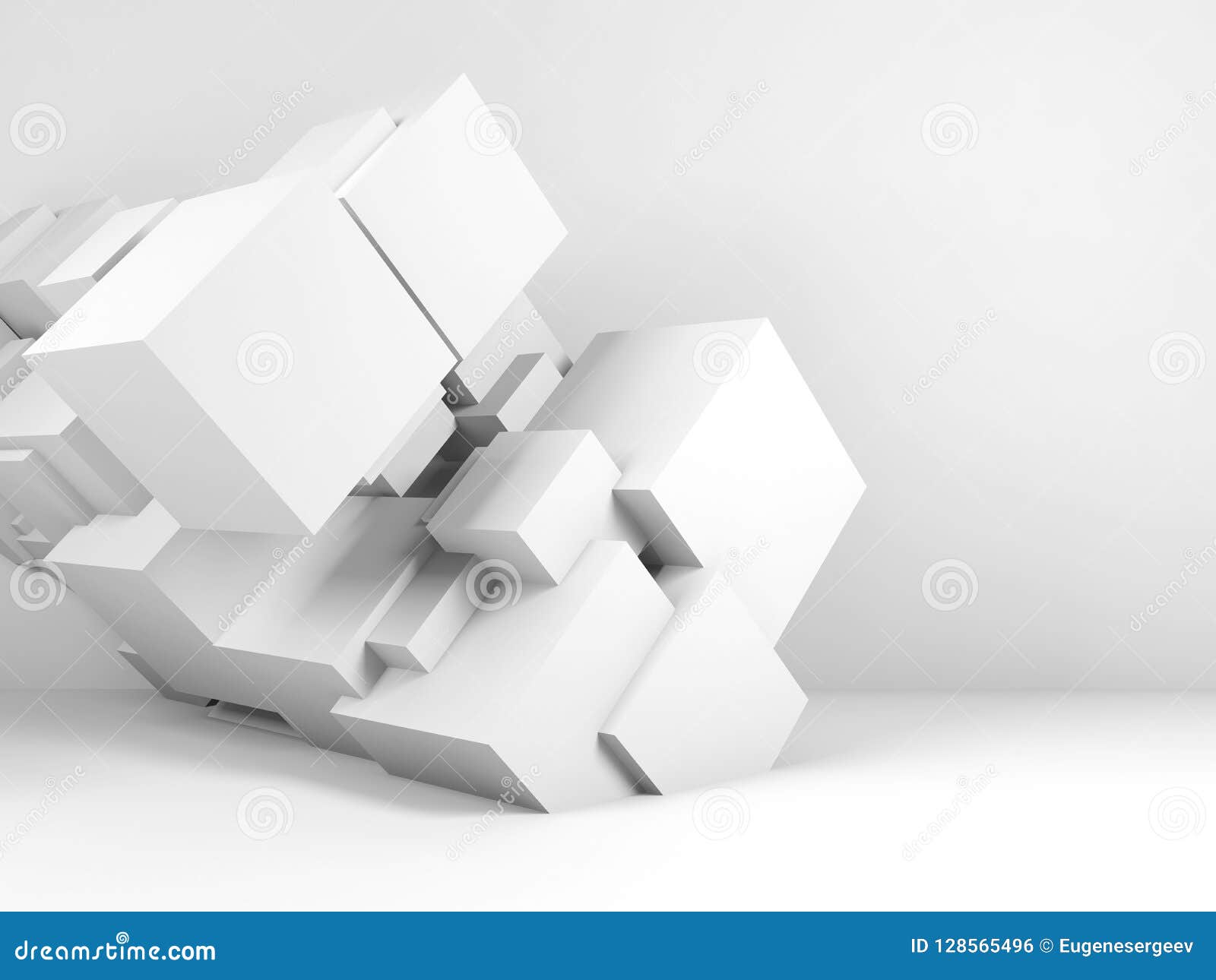 3d Composition of White Cubes in Empty Room Stock Illustration ...