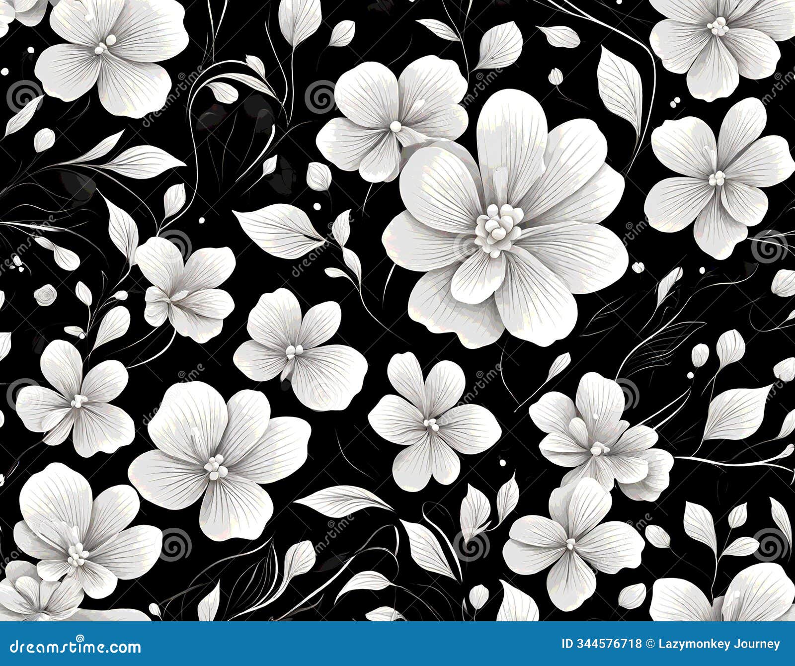 Abstract White Flower Lines Pattern with Blend Design on Black ...