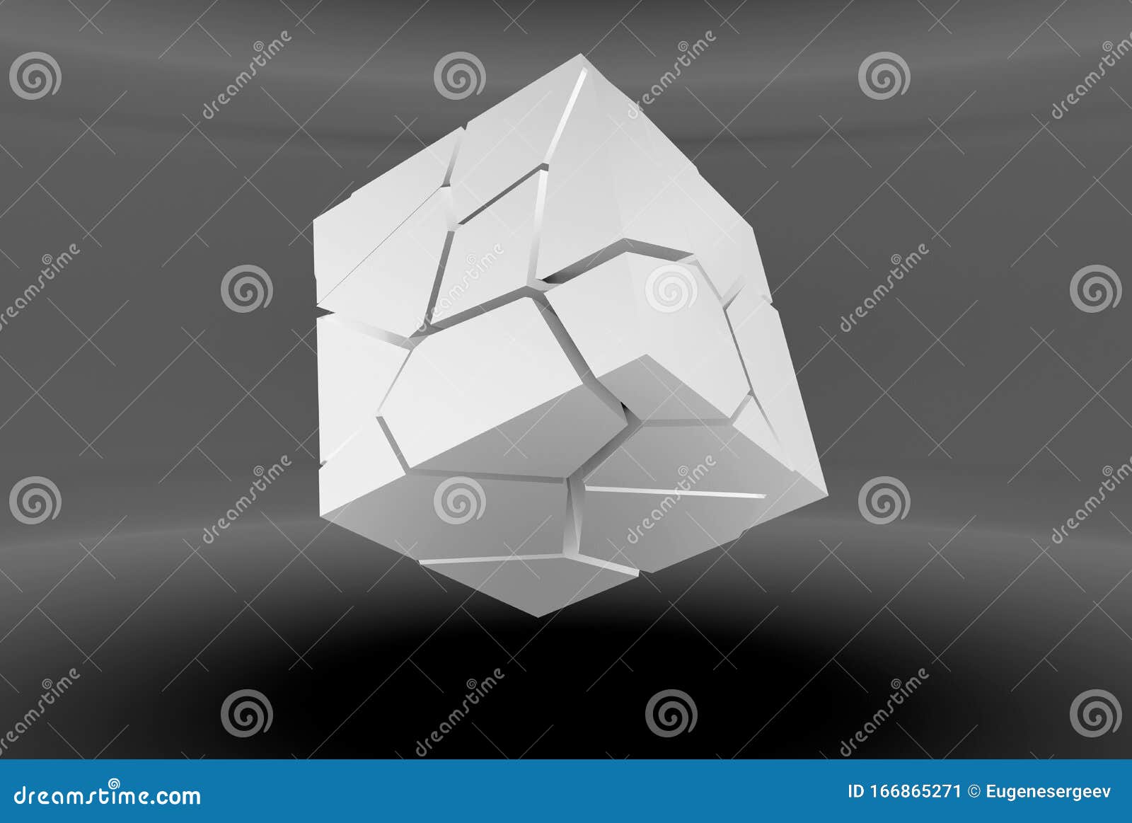 Abstract White Flying Cube with Chaotic Fragmentation Stock ...