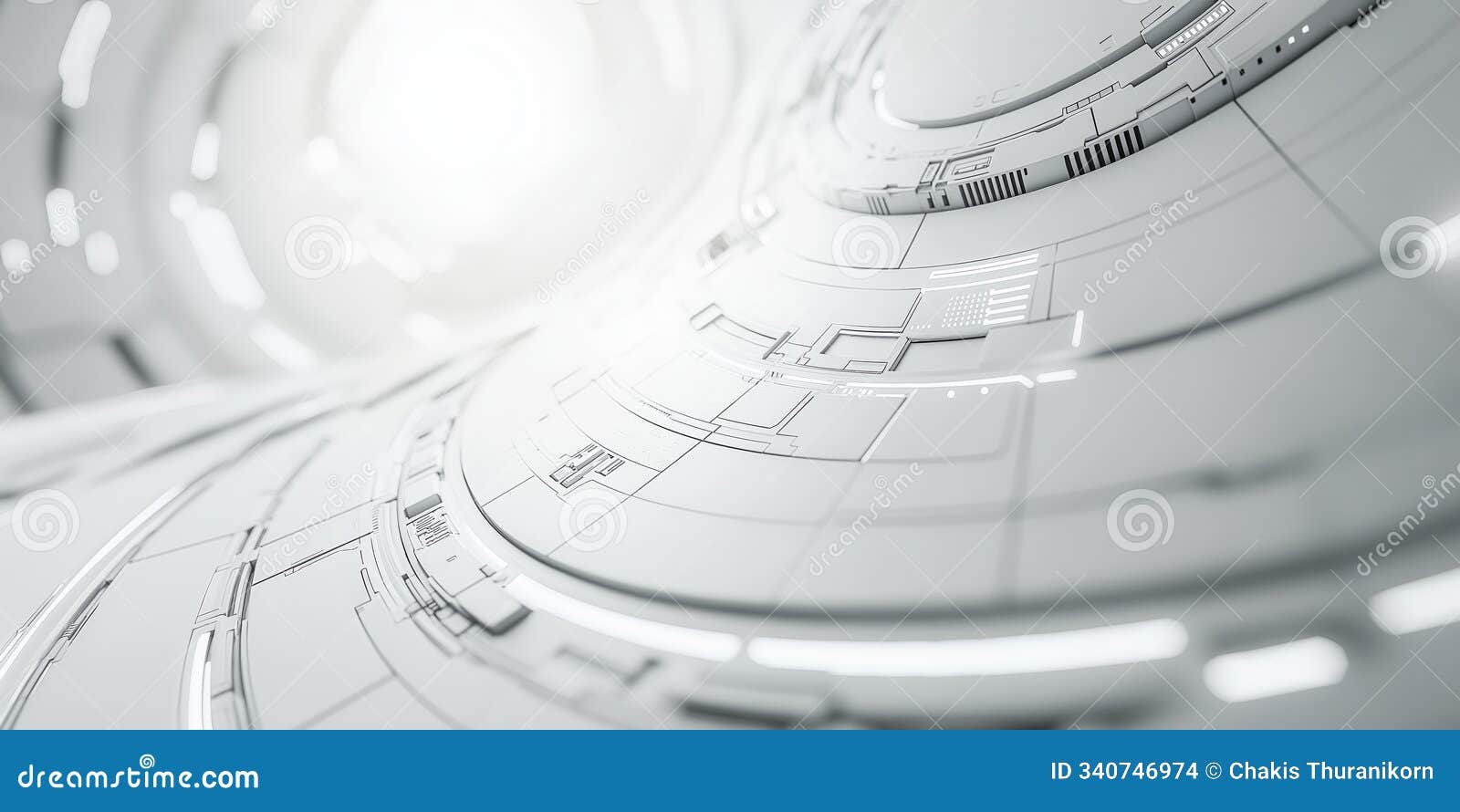 Abstract White Futuristic Curved Structure with Circuit-like Patterns ...