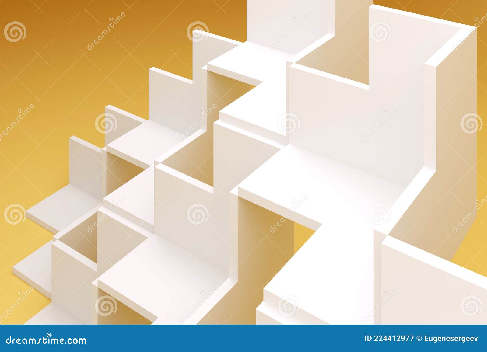 Abstract White Geometric Installation Over Yellow Wall Stock ...