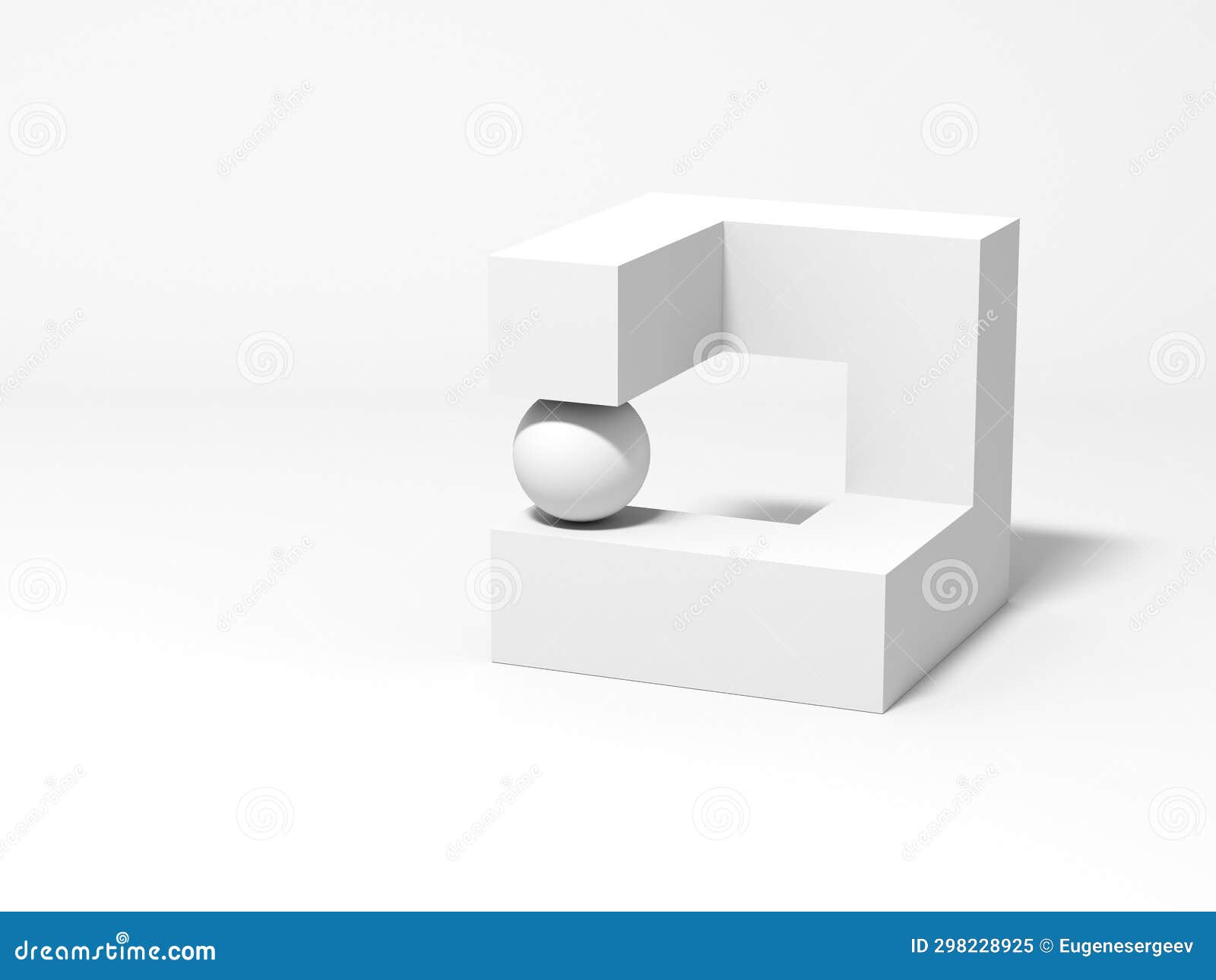 Abstract White Geometric Installation with a Sphere and 3d Cubical ...
