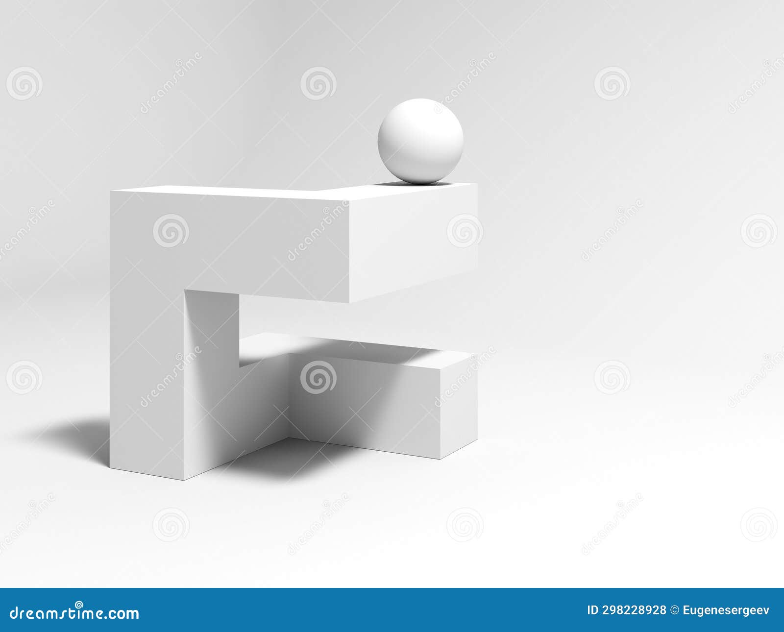 Abstract White Geometric Installation with a Sphere Placed on a Cubical ...