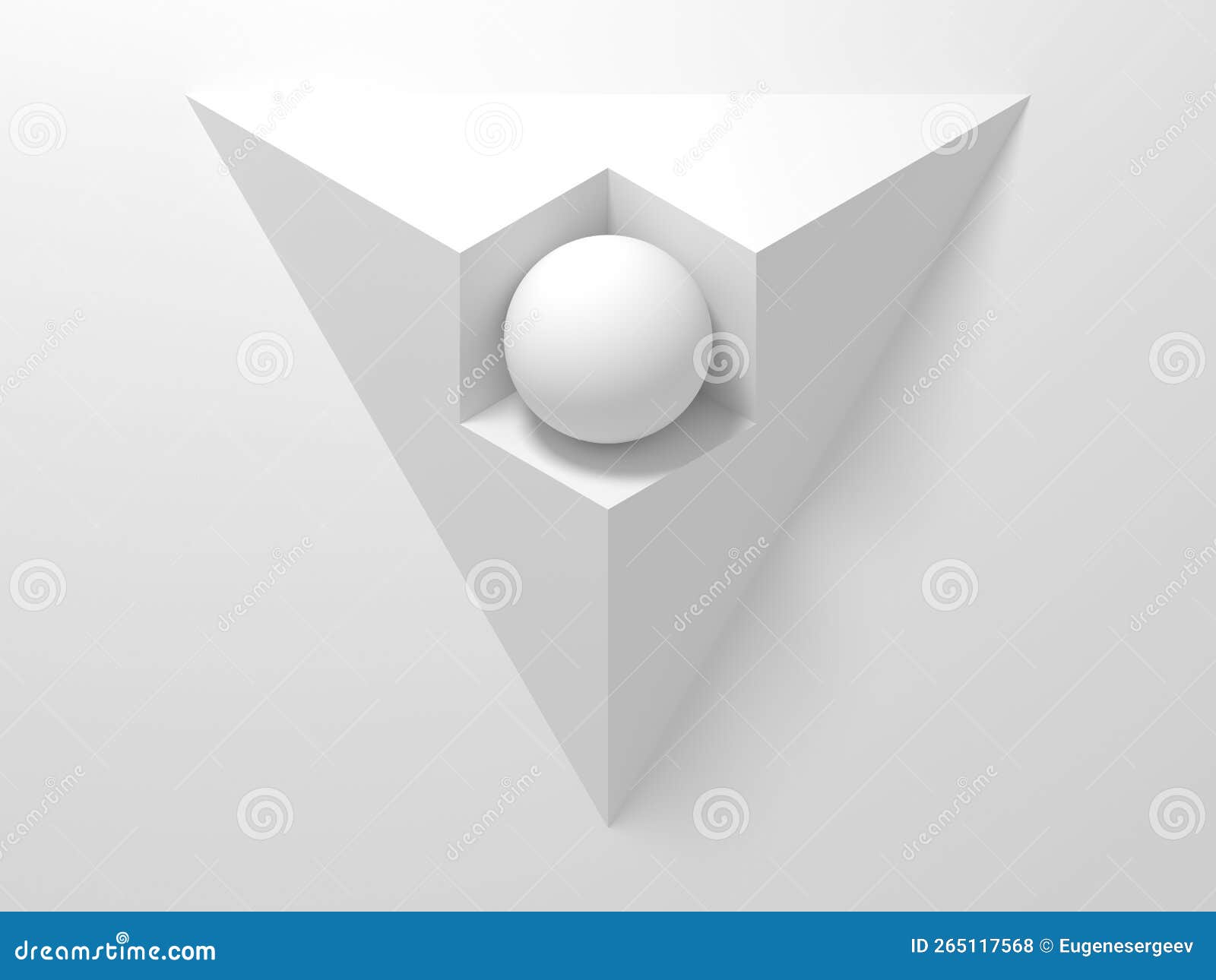 Abstract White Geometric Installation with a Sphere and Pyramid, 3d ...