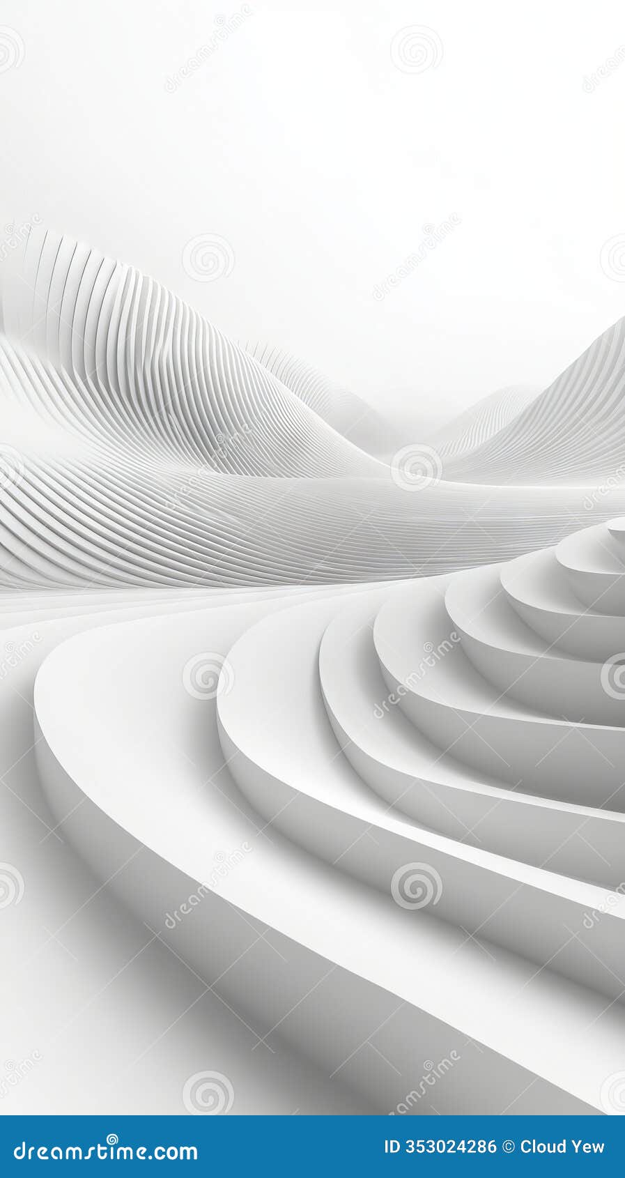 Abstract White Geometric Landscape with Curved Lines and Layered ...