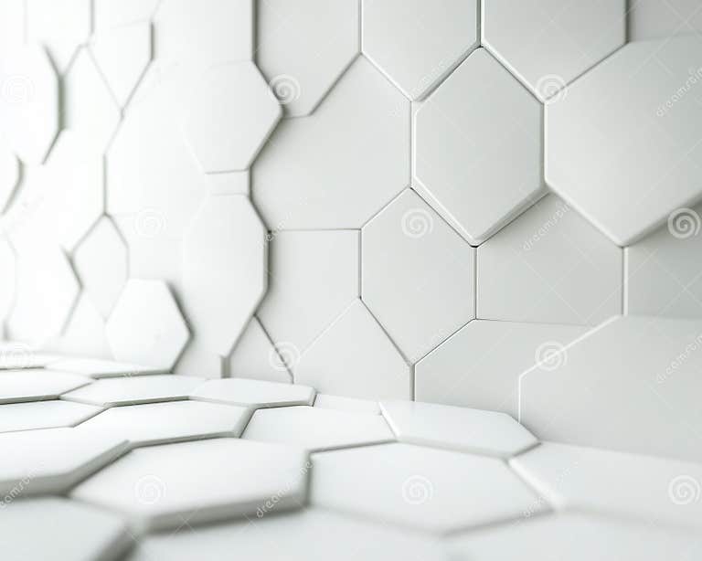 Abstract White Hexagonal Pattern on a Wall and Floor Stock Illustration ...