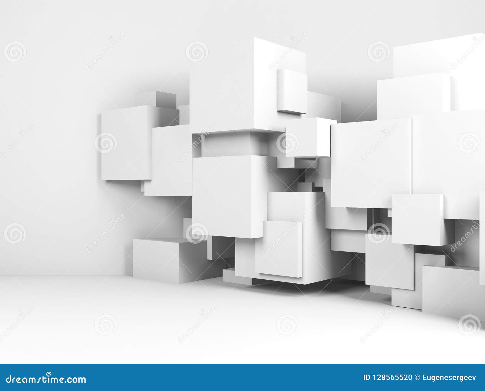 Cubes Installation in Empty White Room. 3d Stock Illustration ...