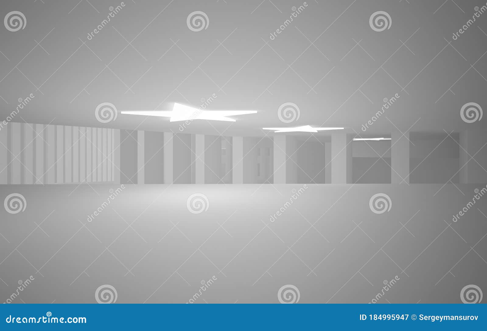 Abstract White Interior with Future Columns and Lights in the Form of ...