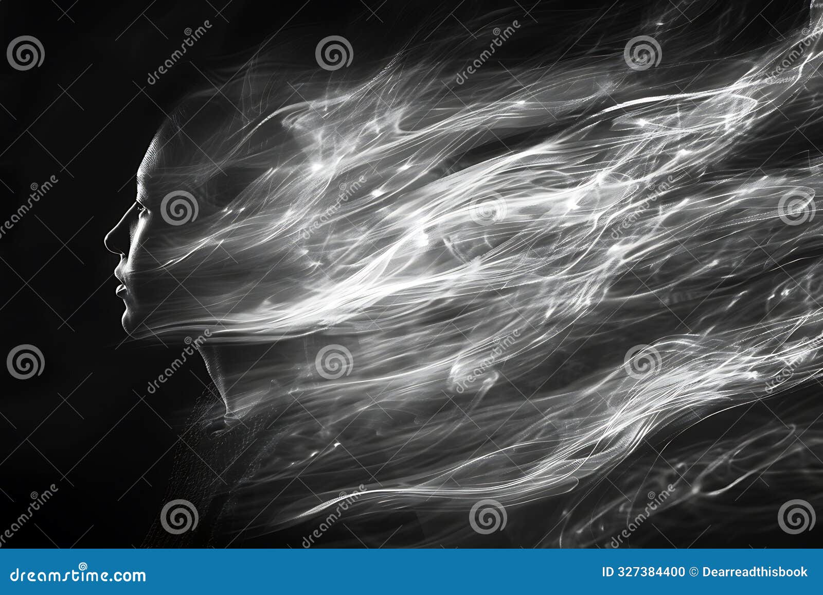 Abstract White Light Waves Flow Around a Human Profile on a Black ...