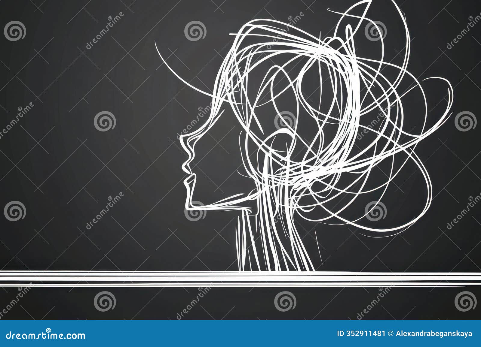 Abstract White Line Art of Female Profile on Black Background Stock ...