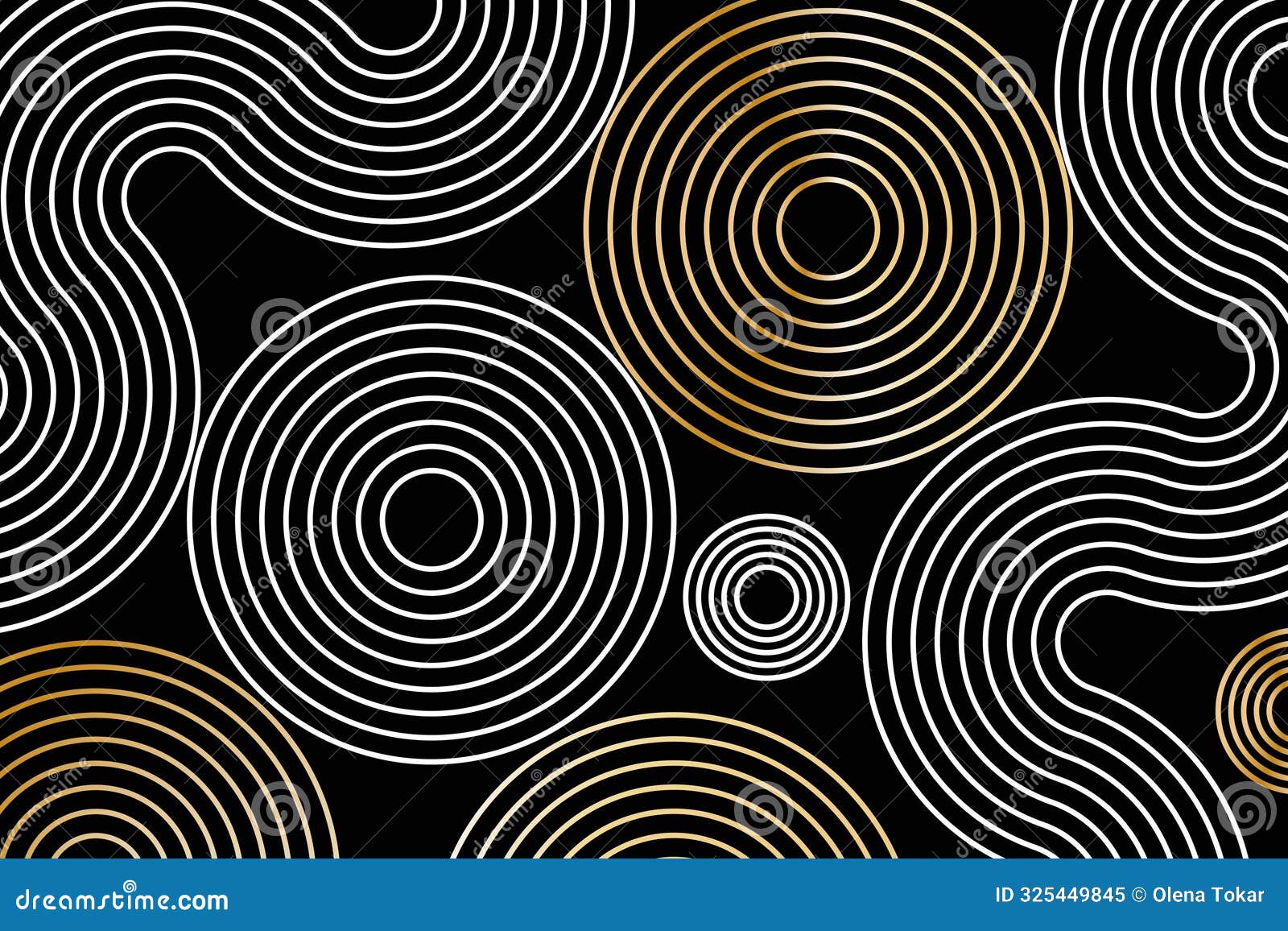 Abstract White Lines Circles on Black Background, Linear Swirls Path ...