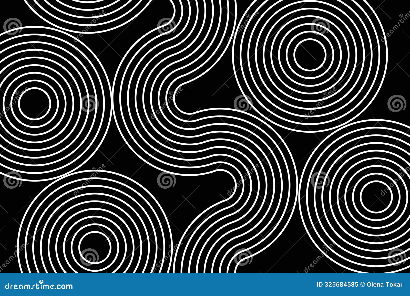 Abstract White Lines Circles on Black Background, Linear Swirls Path ...