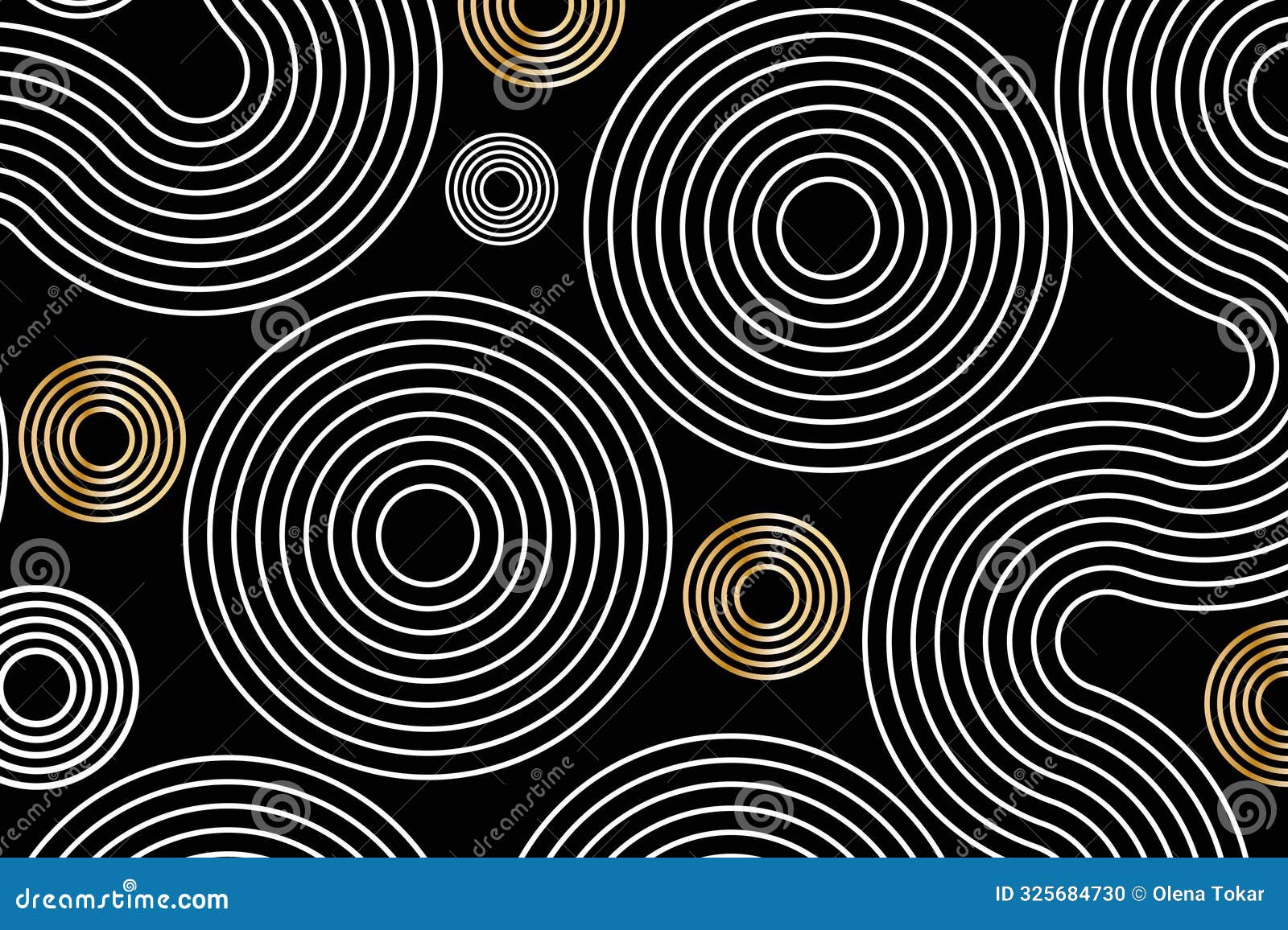 Abstract White Lines Circles on Black Background, Linear Swirls Path ...