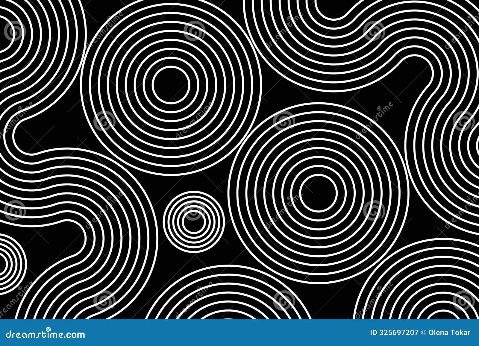 Abstract White Lines Circles on Black Background, Linear Swirls Path ...
