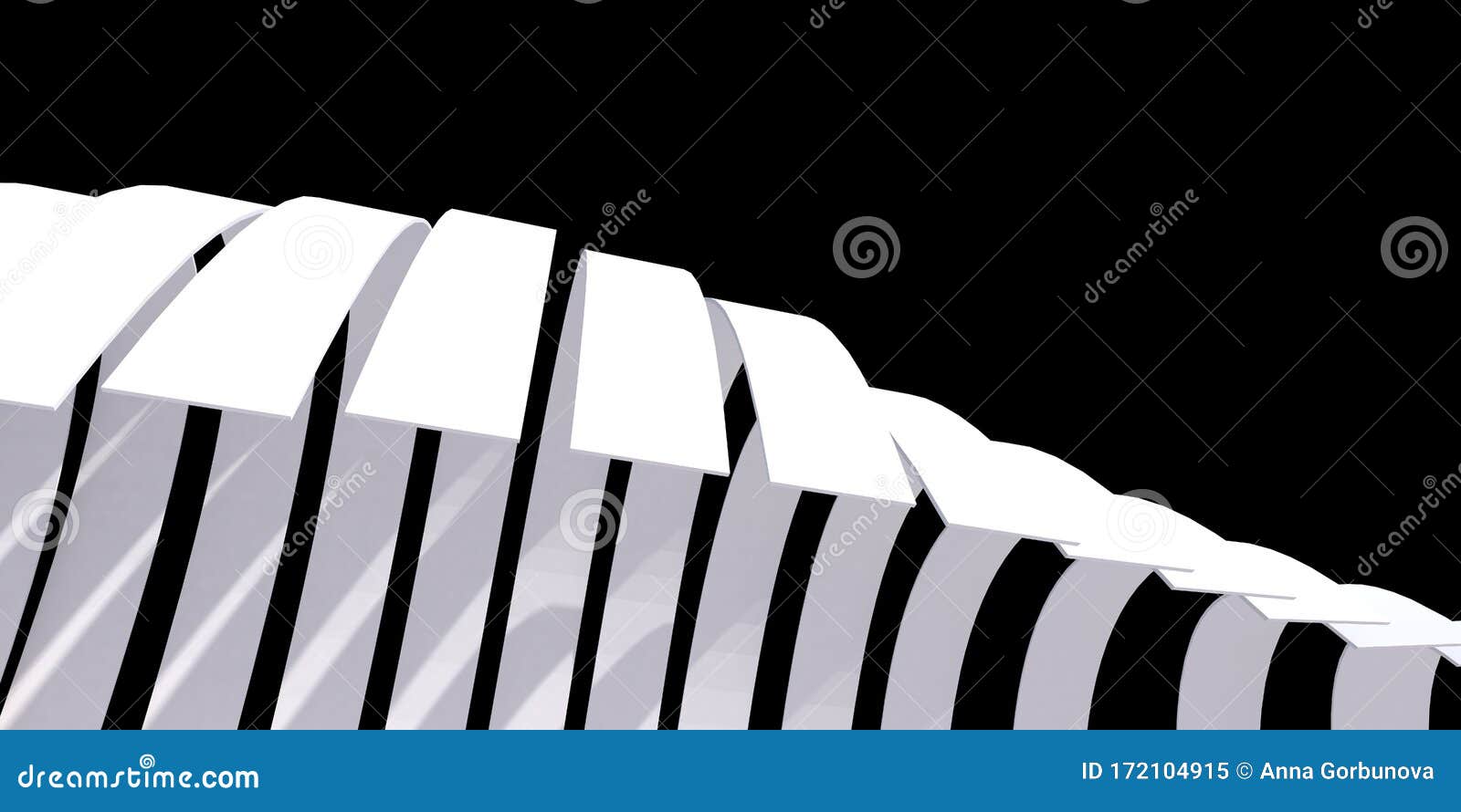 Abstract White Object from Arched Curved Stripes on Black Background 3d ...