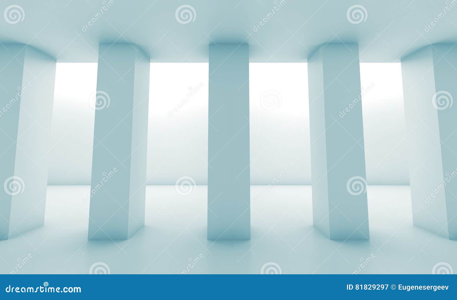 Abstract White Room with Columns, Blue Toned 3 D Stock Illustration ...