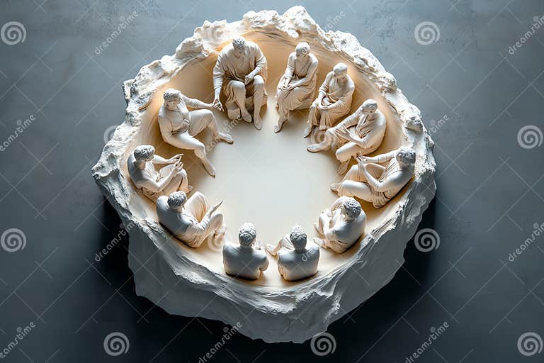 Abstract White Rounded Sculpture with Multiple Human Figures Sitting ...