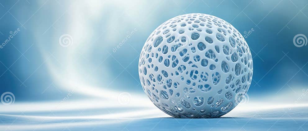 ABSTRACT WHITE SPHERE with POROUS STRUCTURE on BLUE GRADIENT BACKGROUND ...