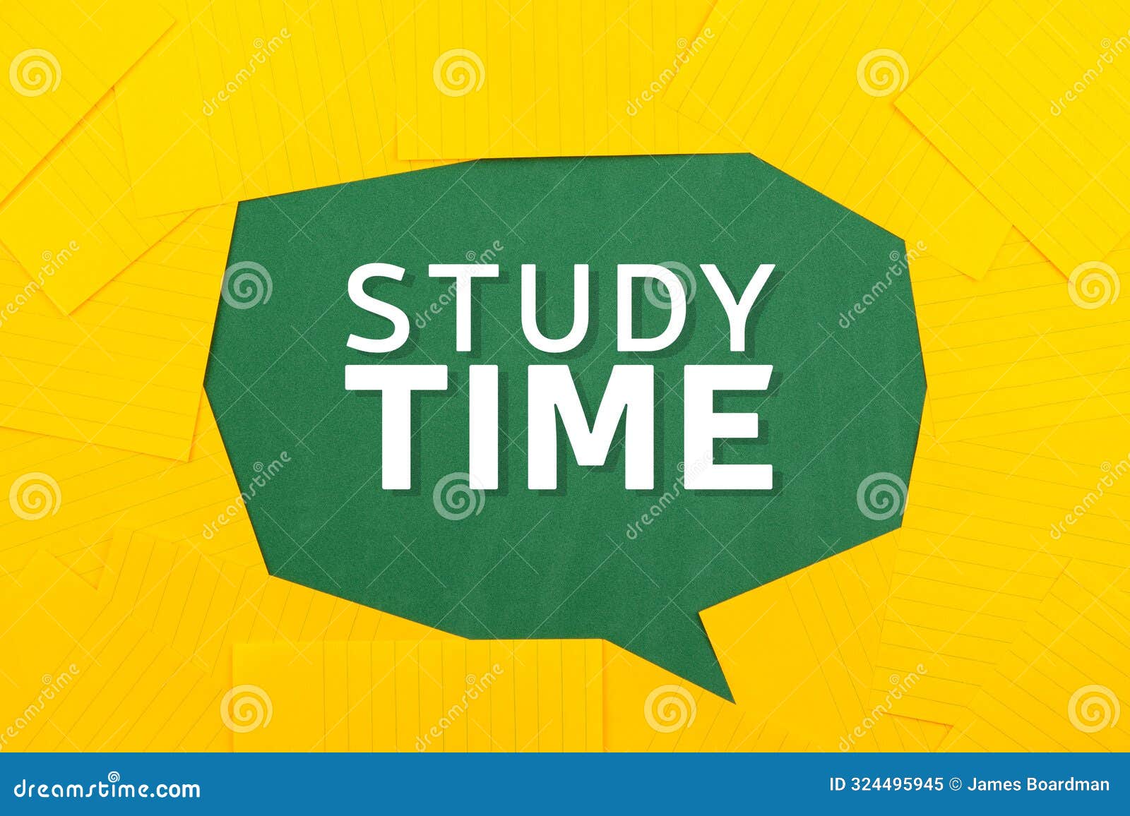 Abstract White Study Time Text on Bubble Orange Paper on Green ...