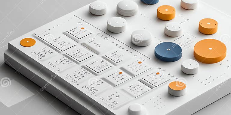 Abstract White Surface with Multiple Buttons, Knobs, and Sliders with ...