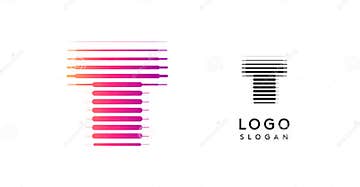 Abstract Wide Letter T, Logo with Horizontal Gradient Lines, Dynamic ...
