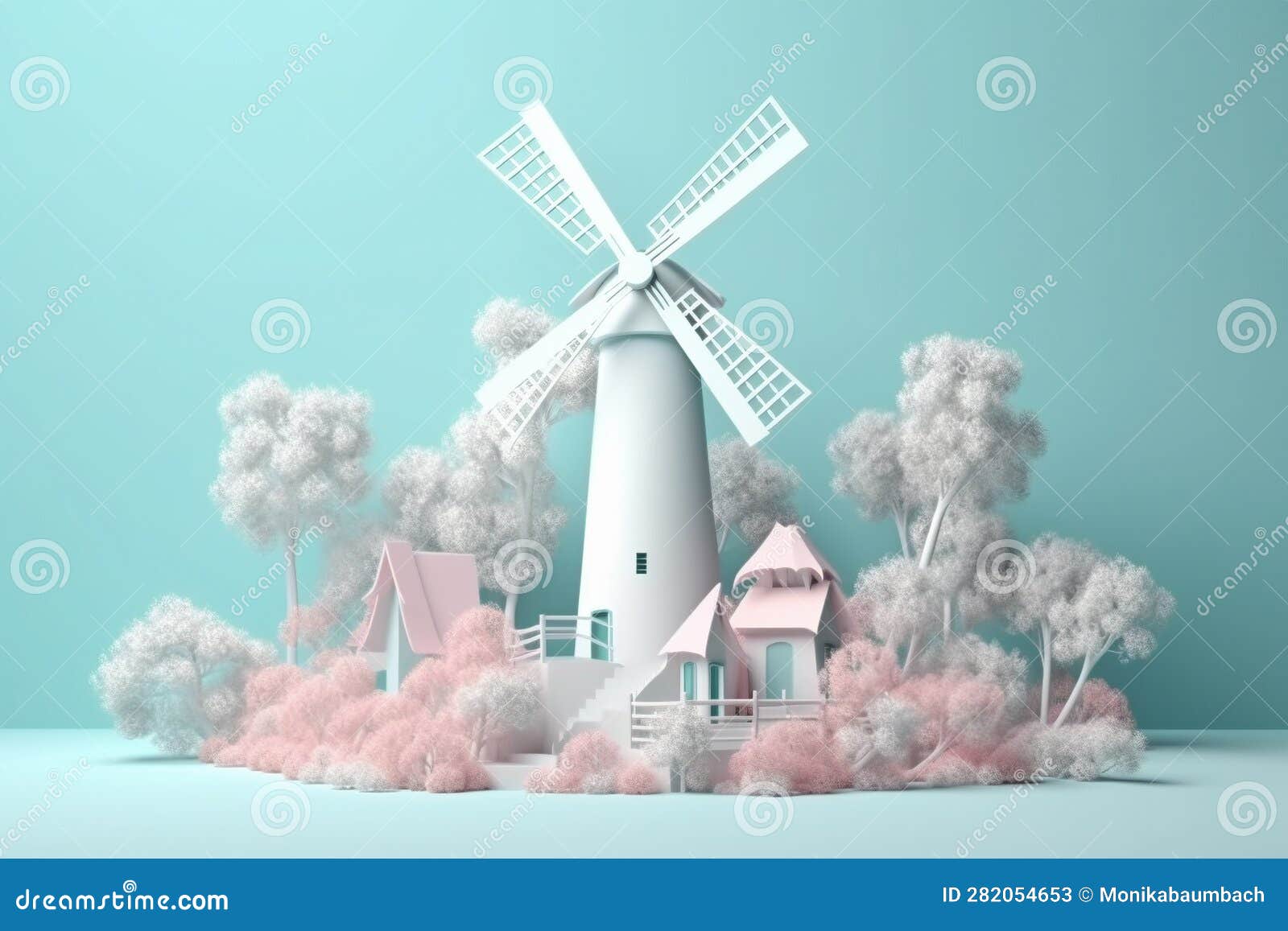 Abstract Windmill Surrounded by Trees. Stock Illustration ...