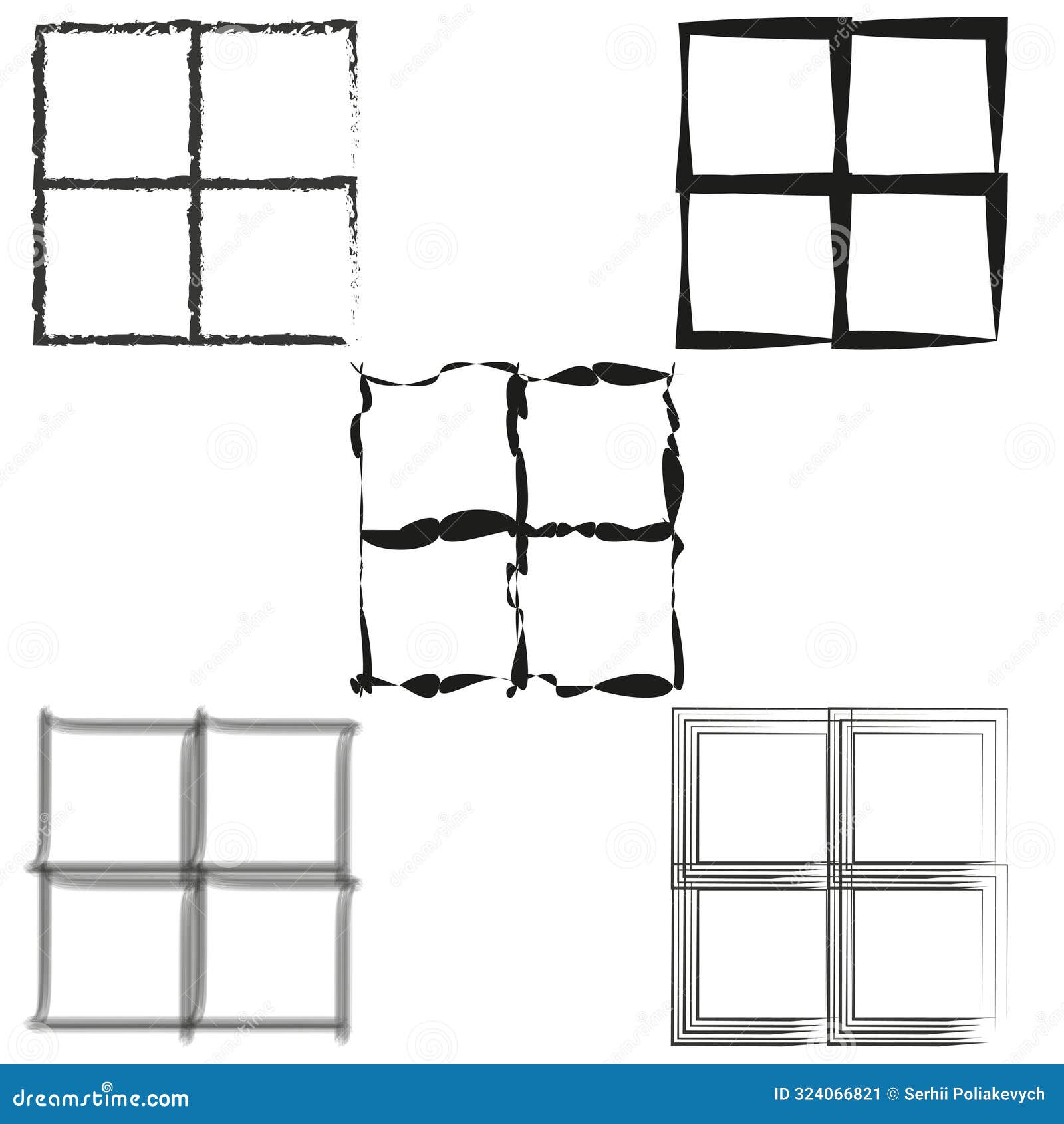 Abstract Window Icons. Distorted Frame Shapes. Black and White Contrast ...