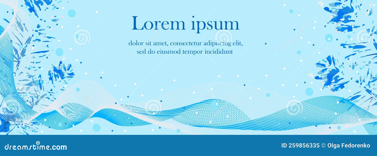 Abstract Winter Banner Vector with Vector Waves and Leaves on Blue ...
