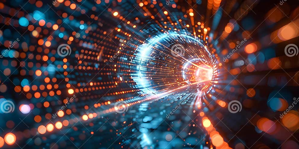 Abstract Wire Cable Tunnel with Digital Binary Data Showcasing ...