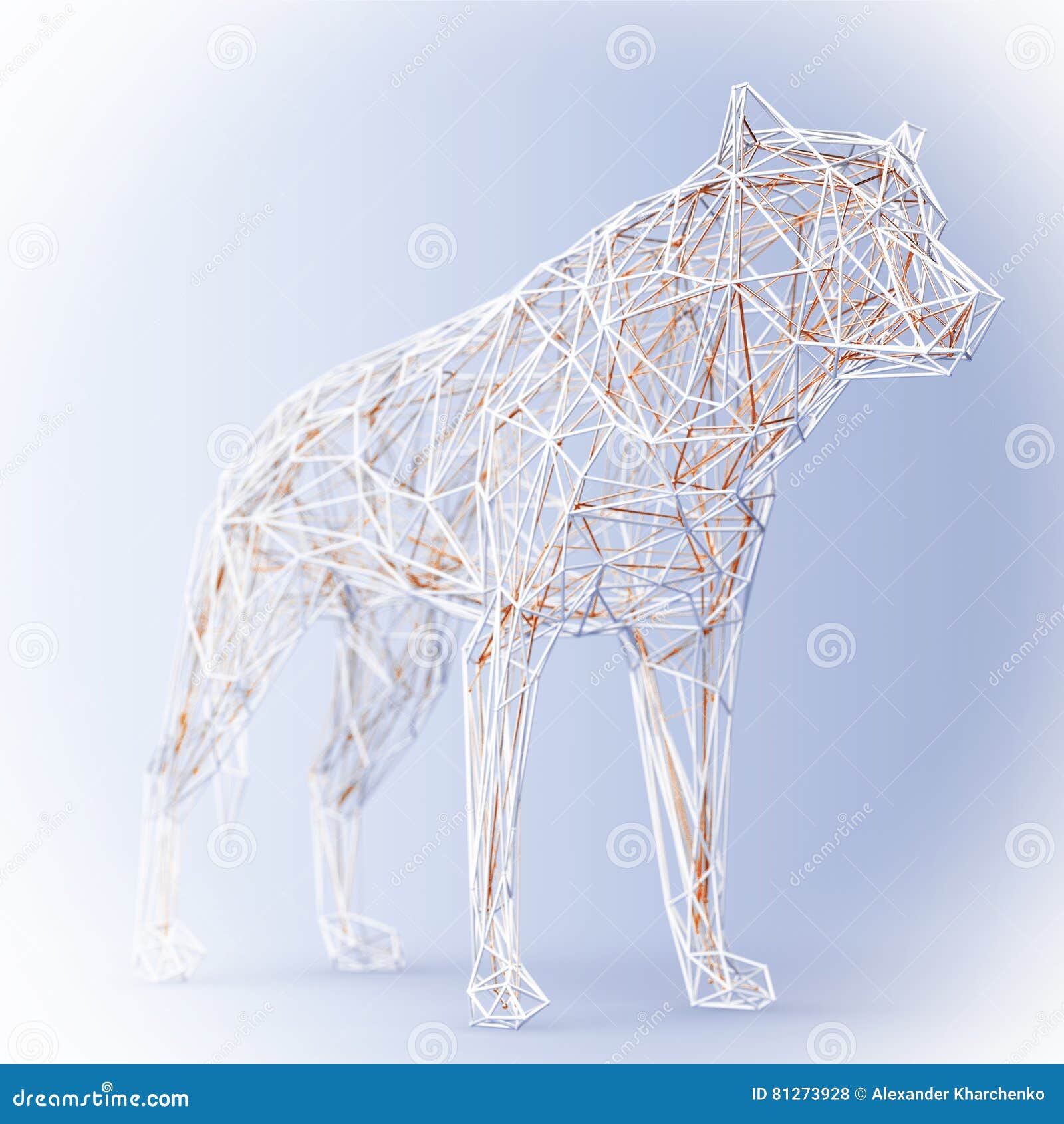Abstract Wired Low Poly Wolf or Dog. 3d Rendering Stock Illustration ...