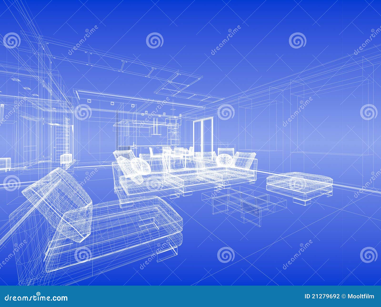Abstract Wireframe Blue Interior Stock Illustration - Illustration of ...
