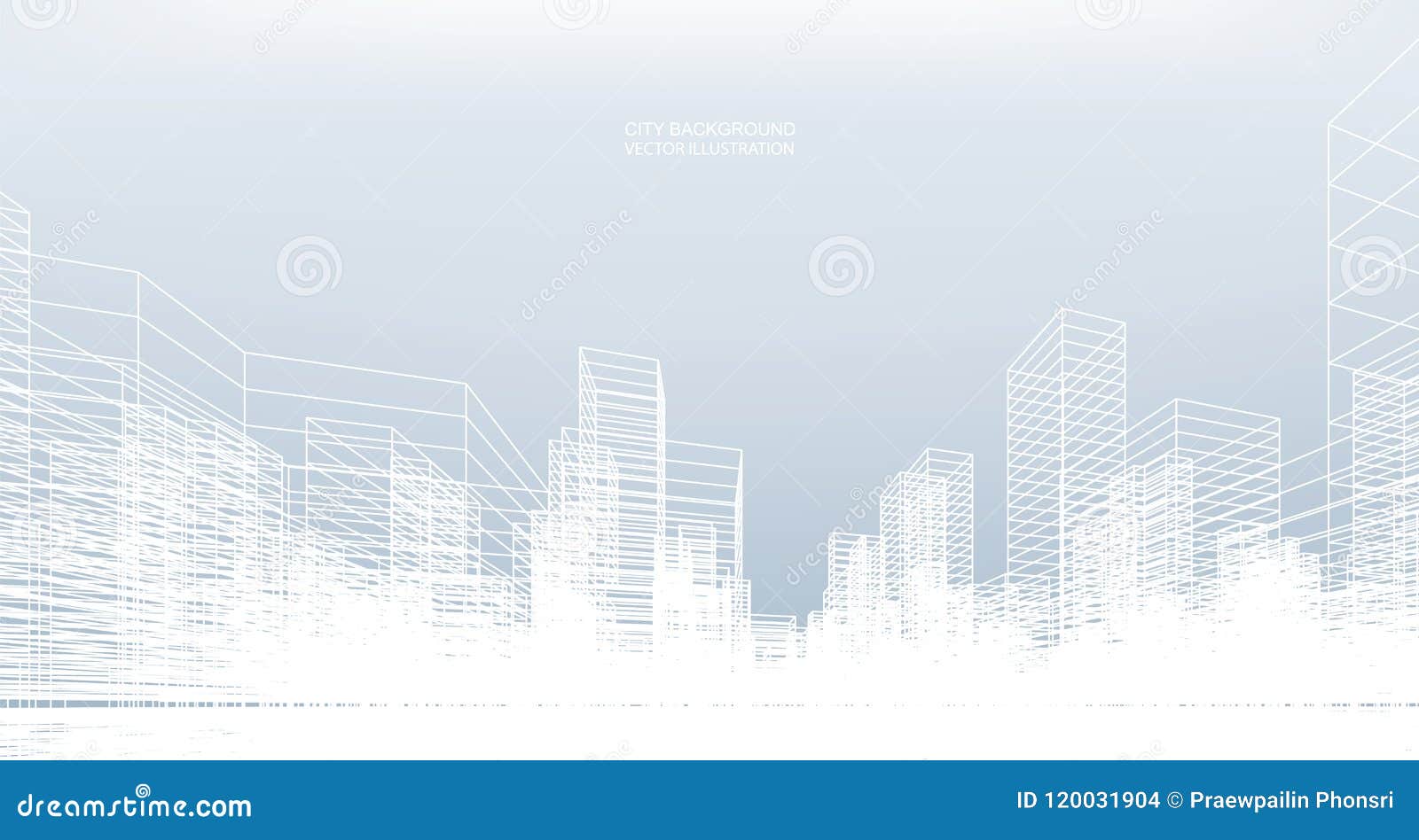 Abstract Wireframe City Background. Perspective 3D Render. Stock Vector ...