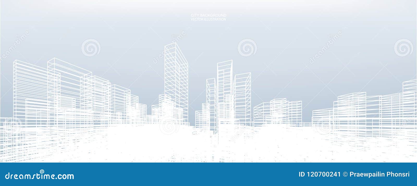 Abstract Wireframe City Background. Perspective 3D Render. Stock Vector ...