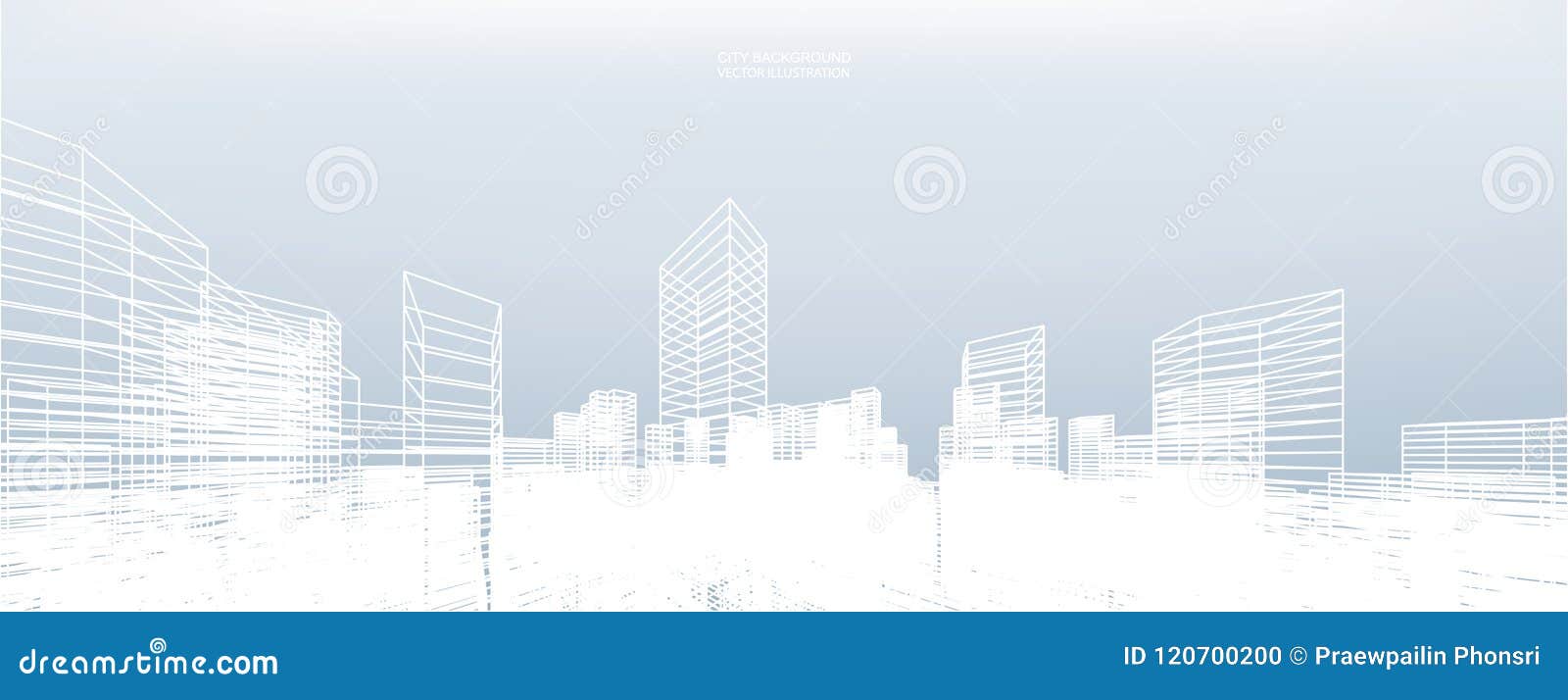 Abstract Wireframe City Background. Perspective 3D Render. Stock Vector ...