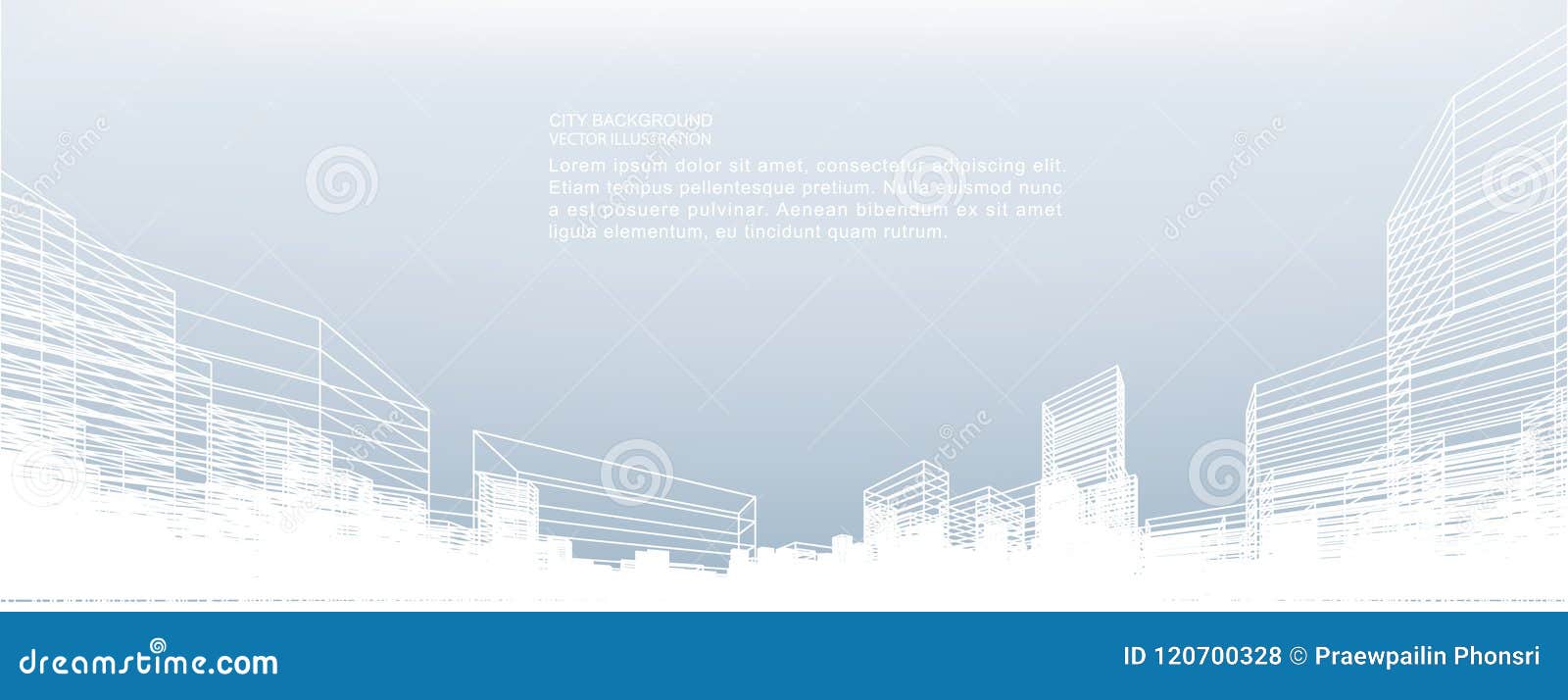 Abstract Wireframe City Background. Perspective 3D Render of Building ...