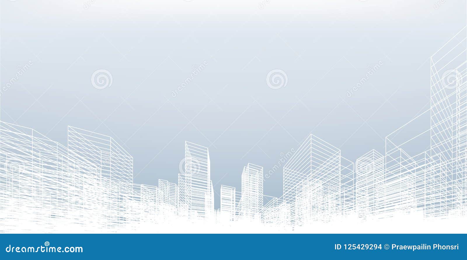 Abstract Wireframe City Background. Perspective 3D Render of Building ...