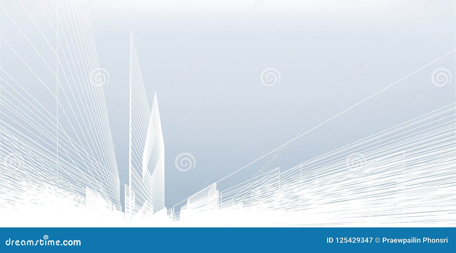 Abstract Wireframe City Background. Perspective 3D Render of Building ...