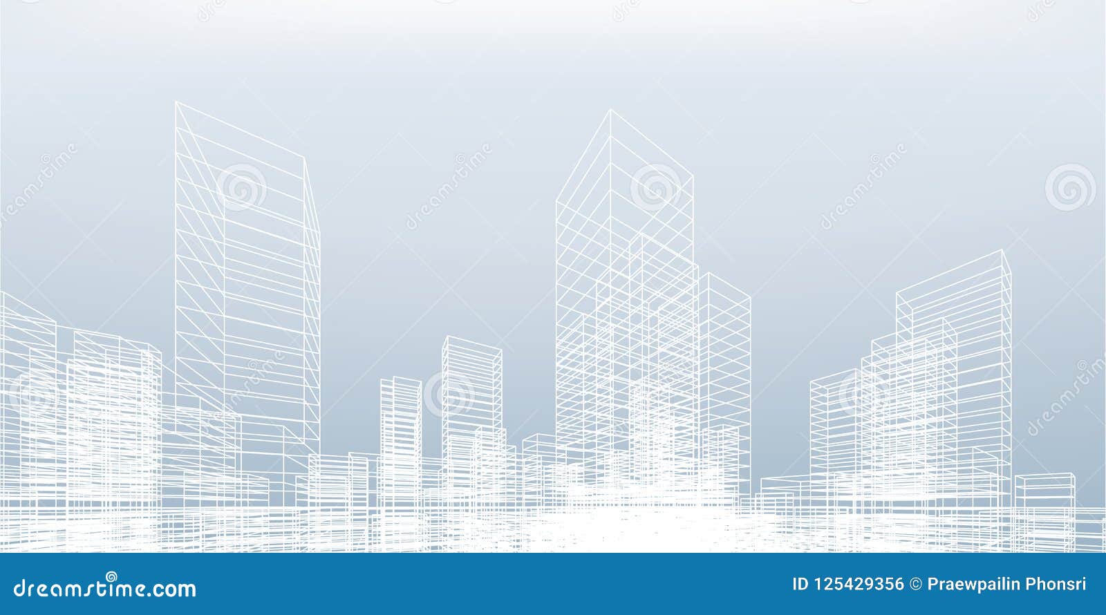 Abstract Wireframe City Background. Perspective 3D Render of Building ...