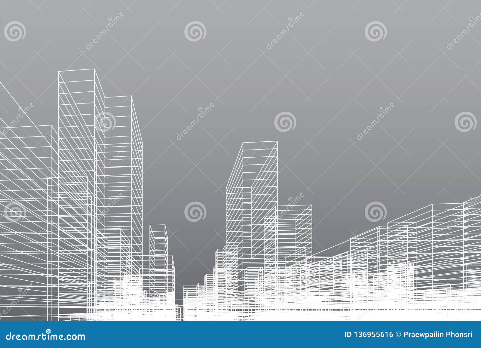 Abstract Wireframe City Background. Perspective 3D Render of Building ...