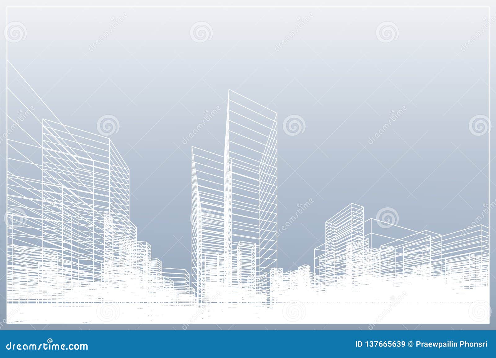 Abstract Wireframe City Background. Perspective 3D Render of Building ...