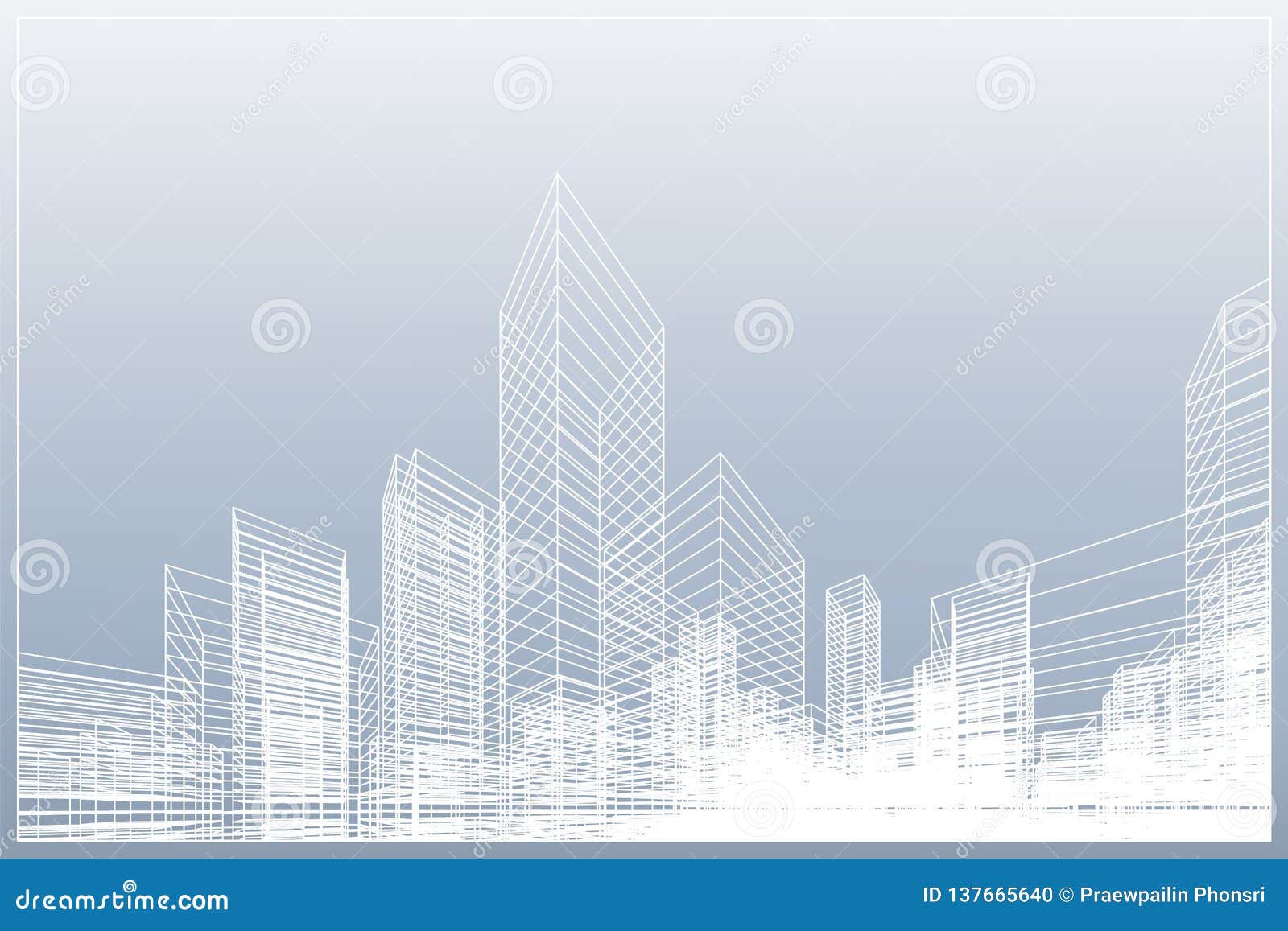 Abstract Wireframe City Background. Perspective 3D Render of Building ...