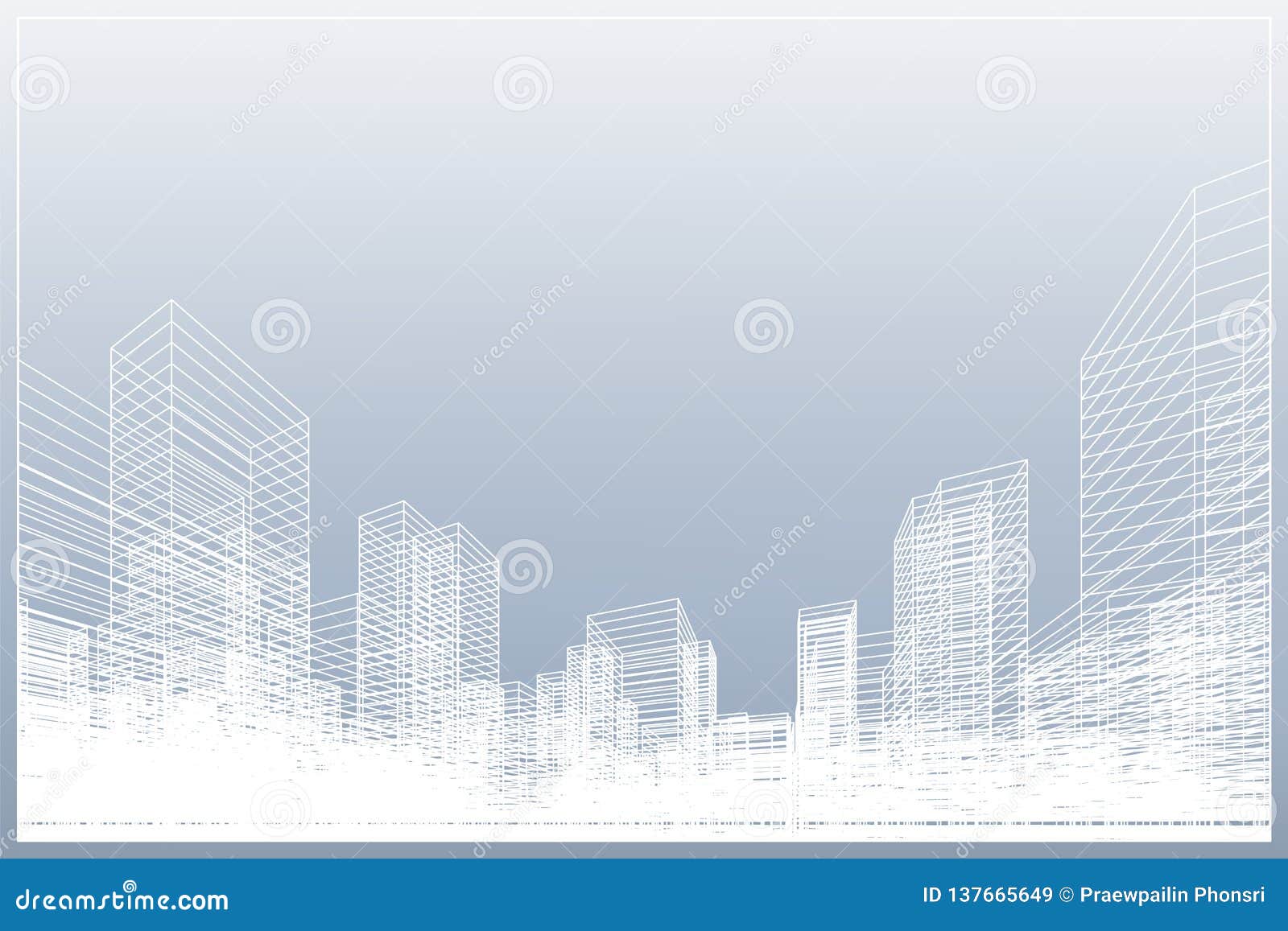 Abstract Wireframe City Background. Perspective 3D Render of Building ...
