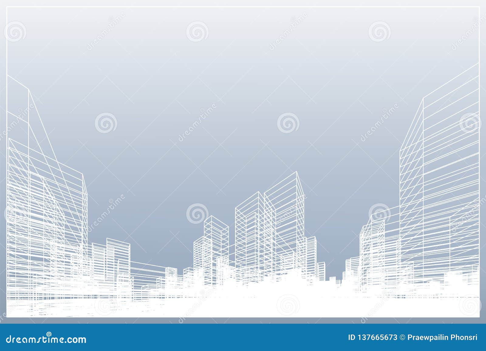 Abstract Wireframe City Background. Perspective 3D Render of Building ...