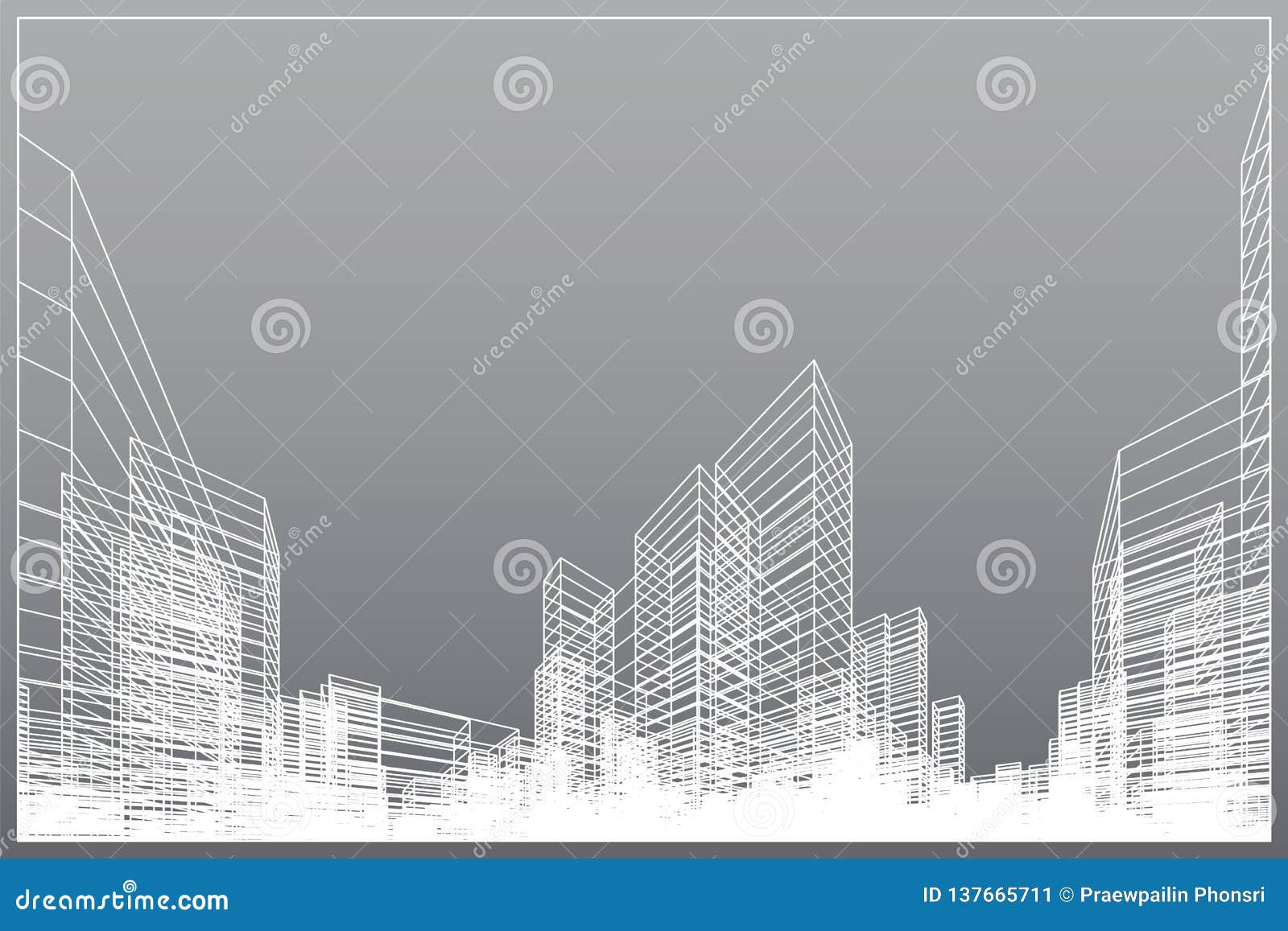 Abstract Wireframe City Background. Perspective 3D Render of Building ...
