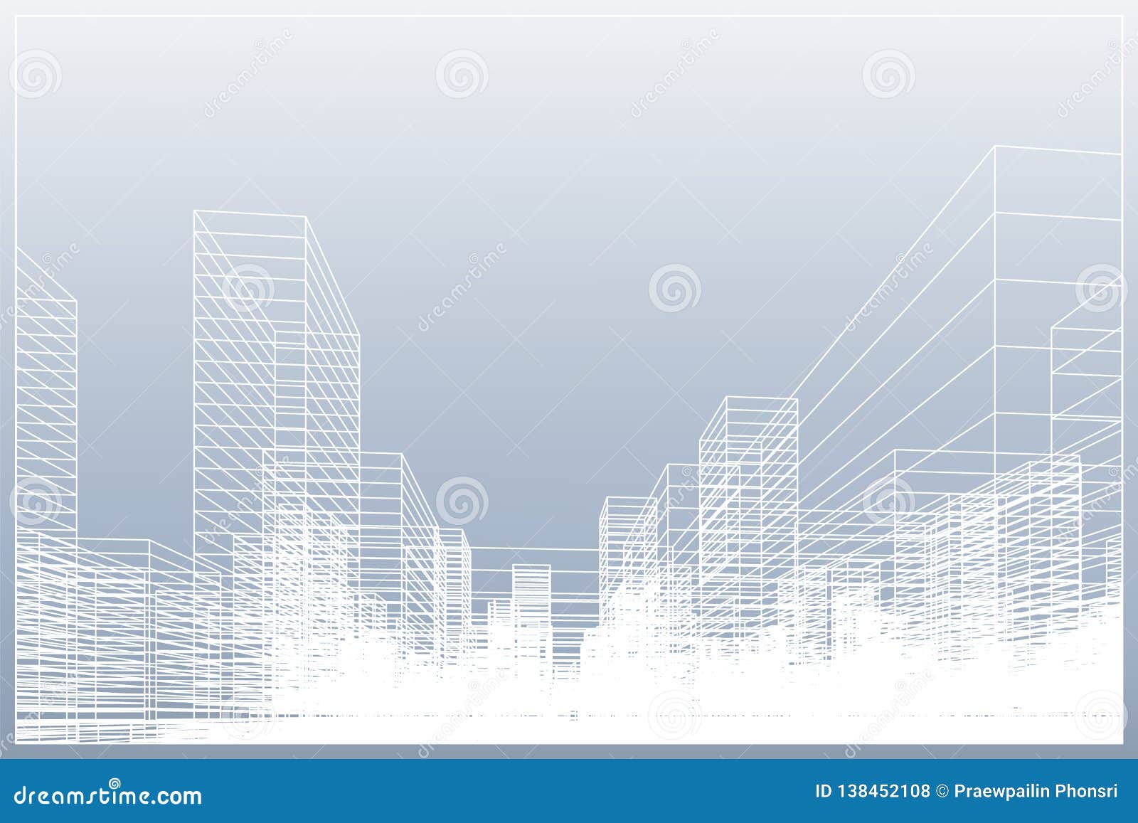 Abstract Wireframe City Background. Perspective 3D Render of Building ...
