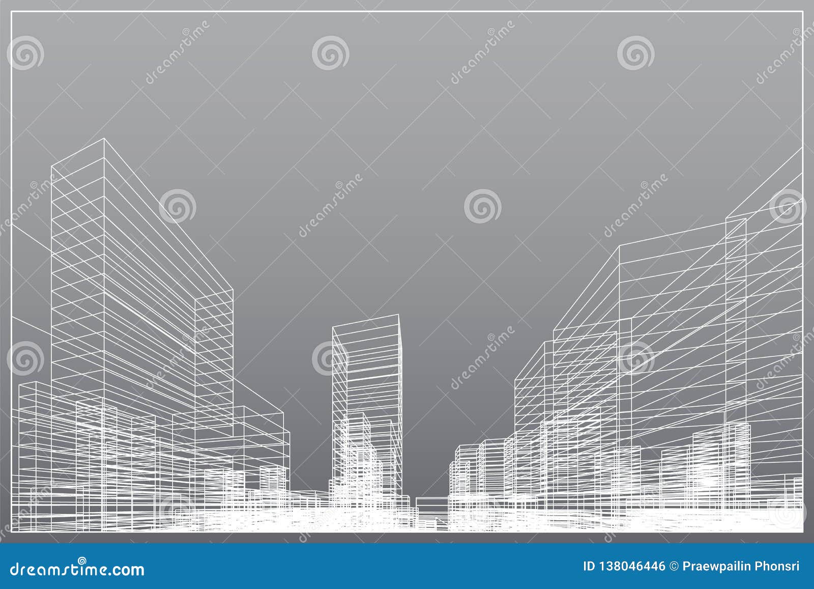 Abstract Wireframe City Background. Perspective 3D Render of Building ... Abstract Wireframe City Background. Perspective 3D Render of Building ...