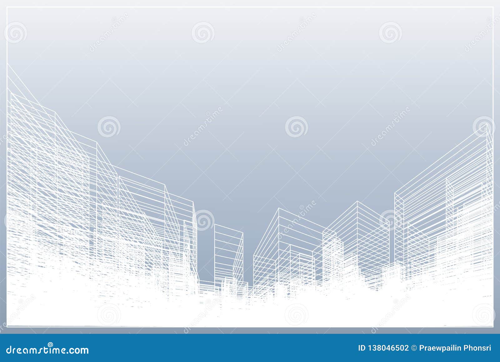 Abstract Wireframe City Background. Perspective 3D Render of Building ...