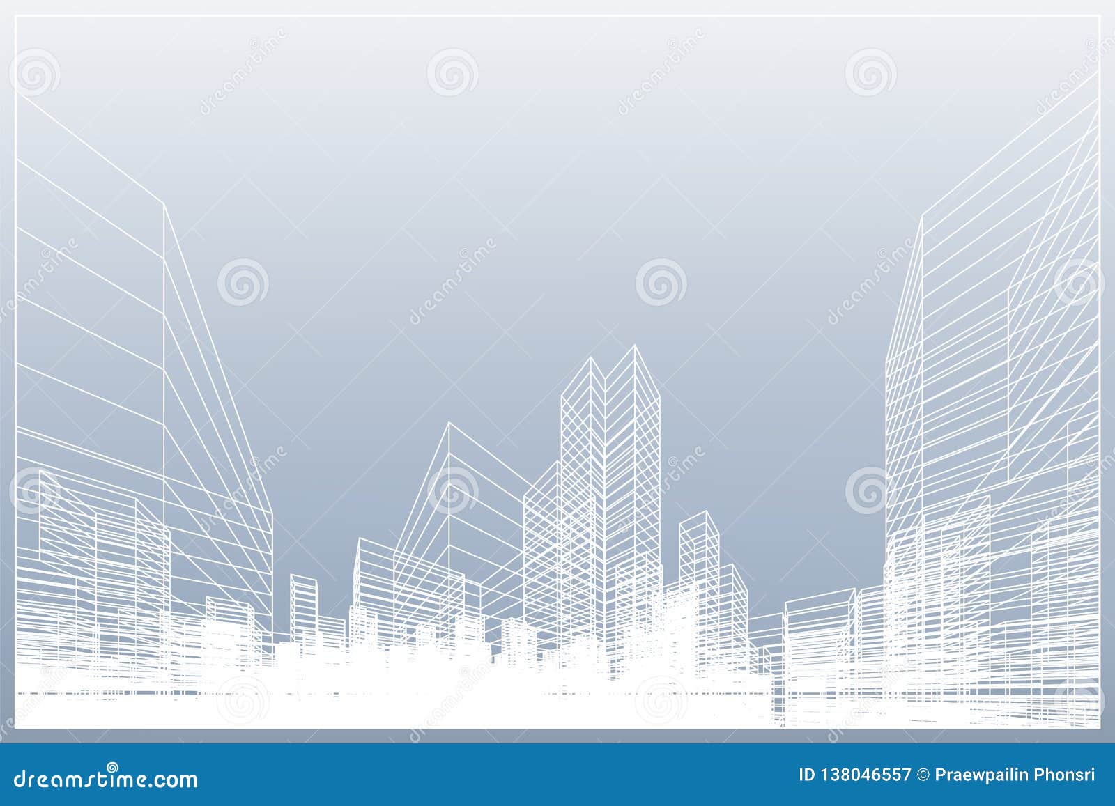 Abstract Wireframe City Background. Perspective 3D Render of Building ...