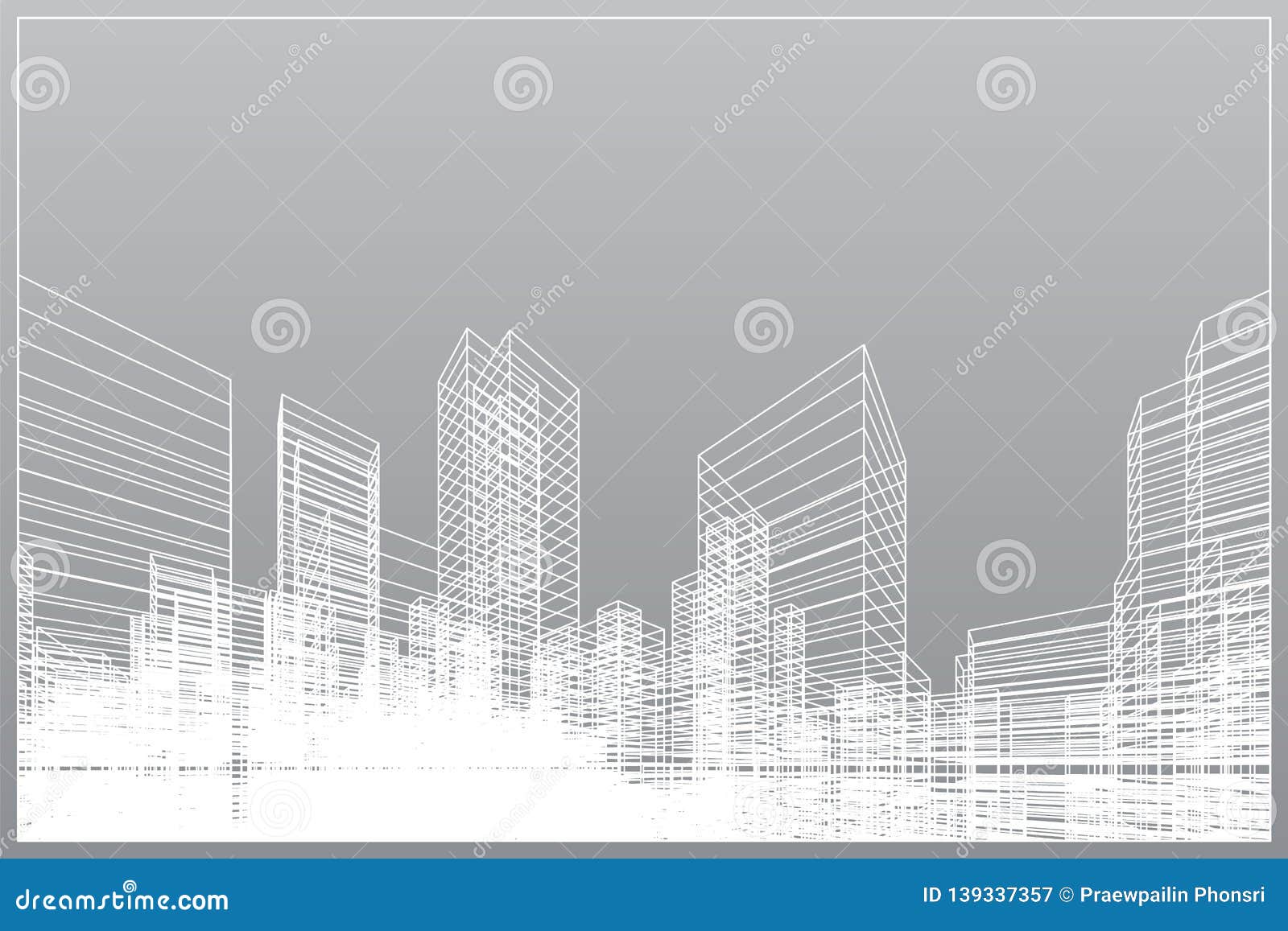 Abstract Wireframe City Background. Perspective 3D Render of Building ...