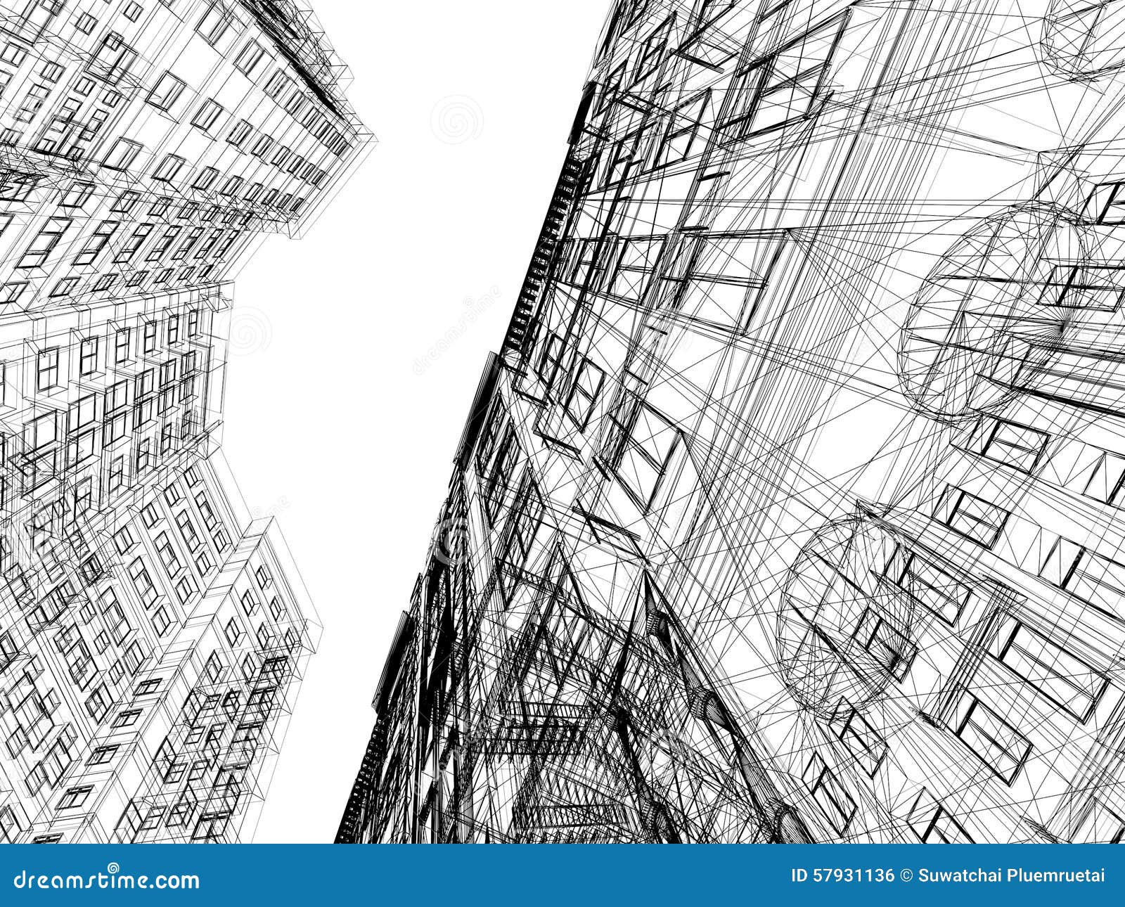 Abstract Wireframe of 3D Architecture Stock Illustration - Illustration ...